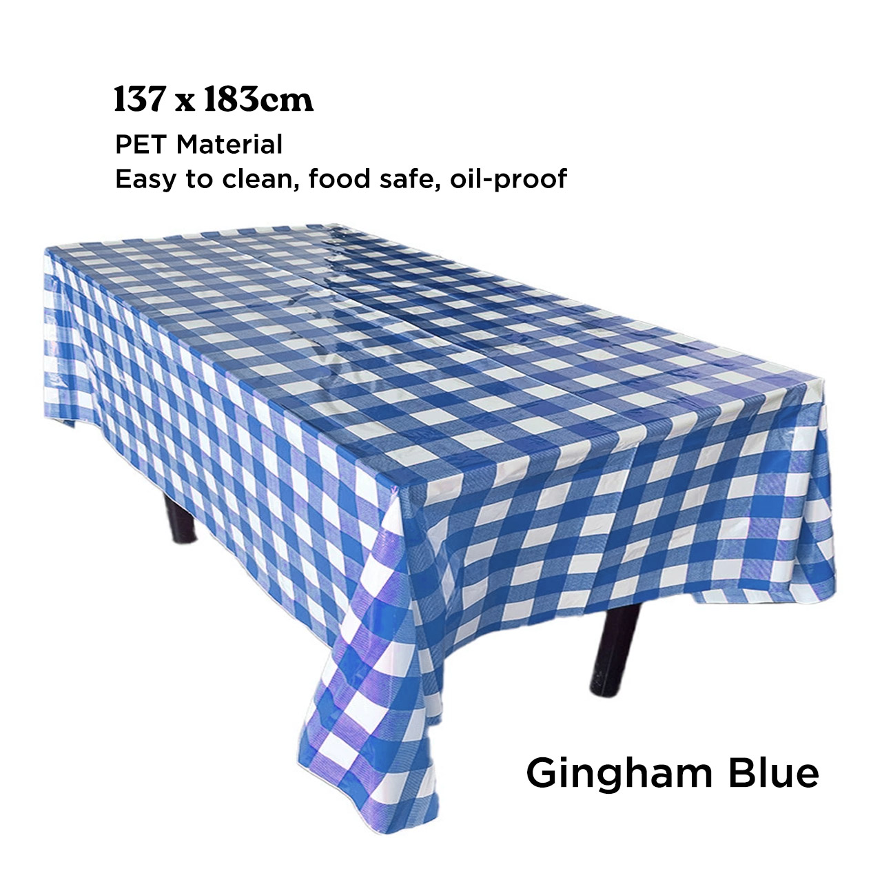 Disposable Plastic Tablecloth - Gingham Blue