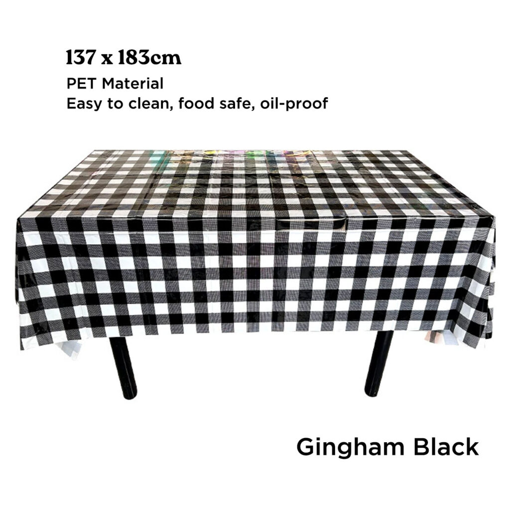 Disposable Plastic Tablecloth - Gingham Black