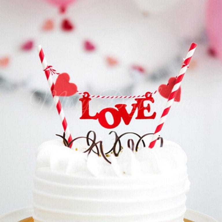 Love Red Lettering Straw Cake Topper