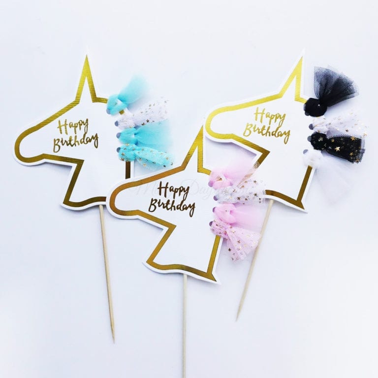 Happy Birthday Unicorn Head Tutu Cake Topper - Pink