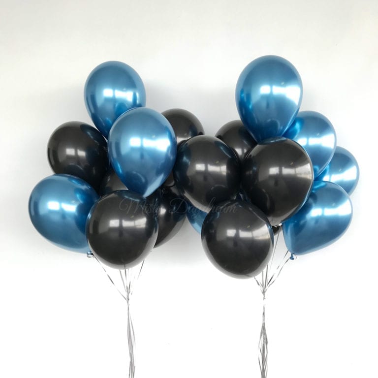Helium Balloons Bouquet' - Chrome Blue & Pearl Black Helium Balloons