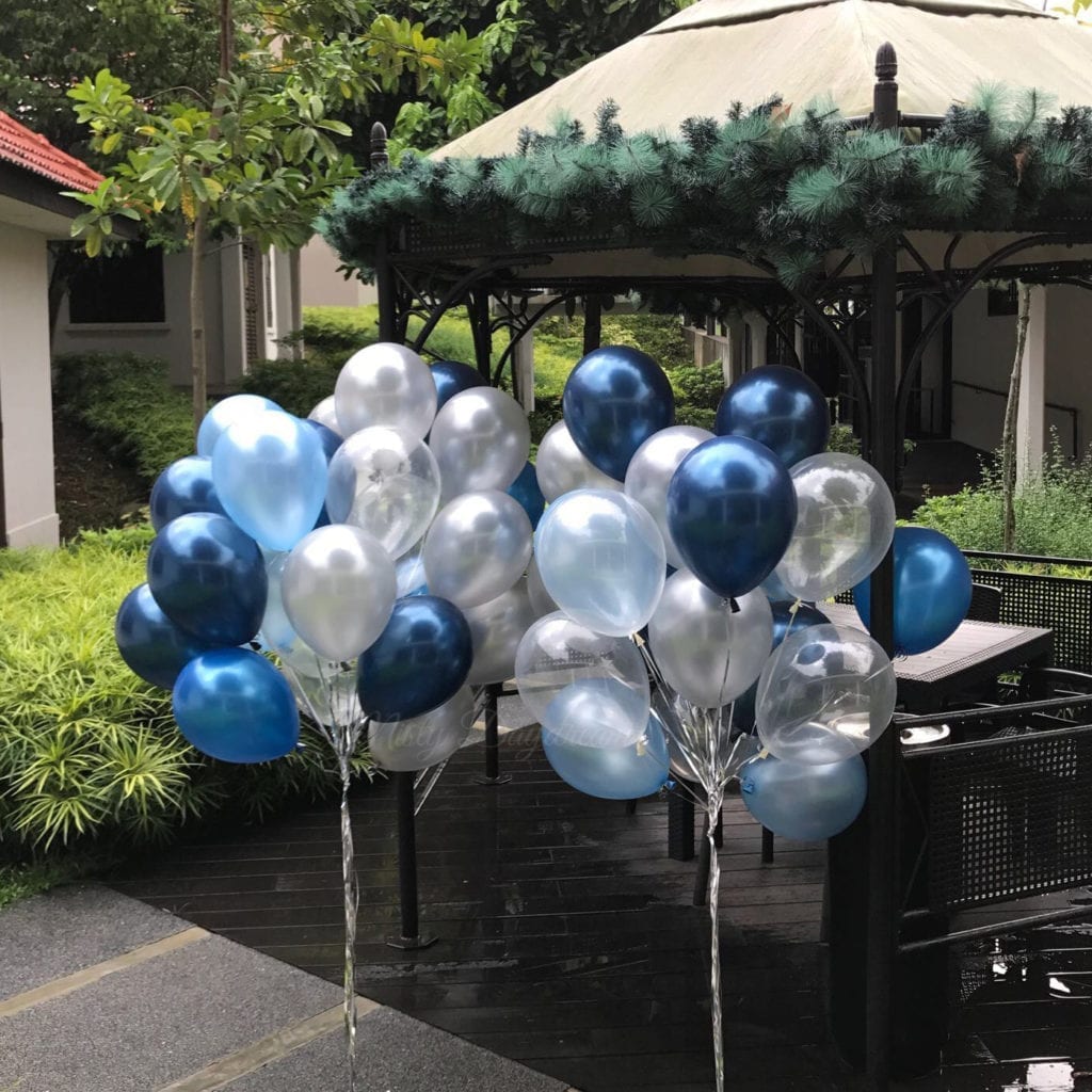 Helium Balloons Bouquet” - Pearl Midnight Blue, Sapphire Blue, Sky Blue ...