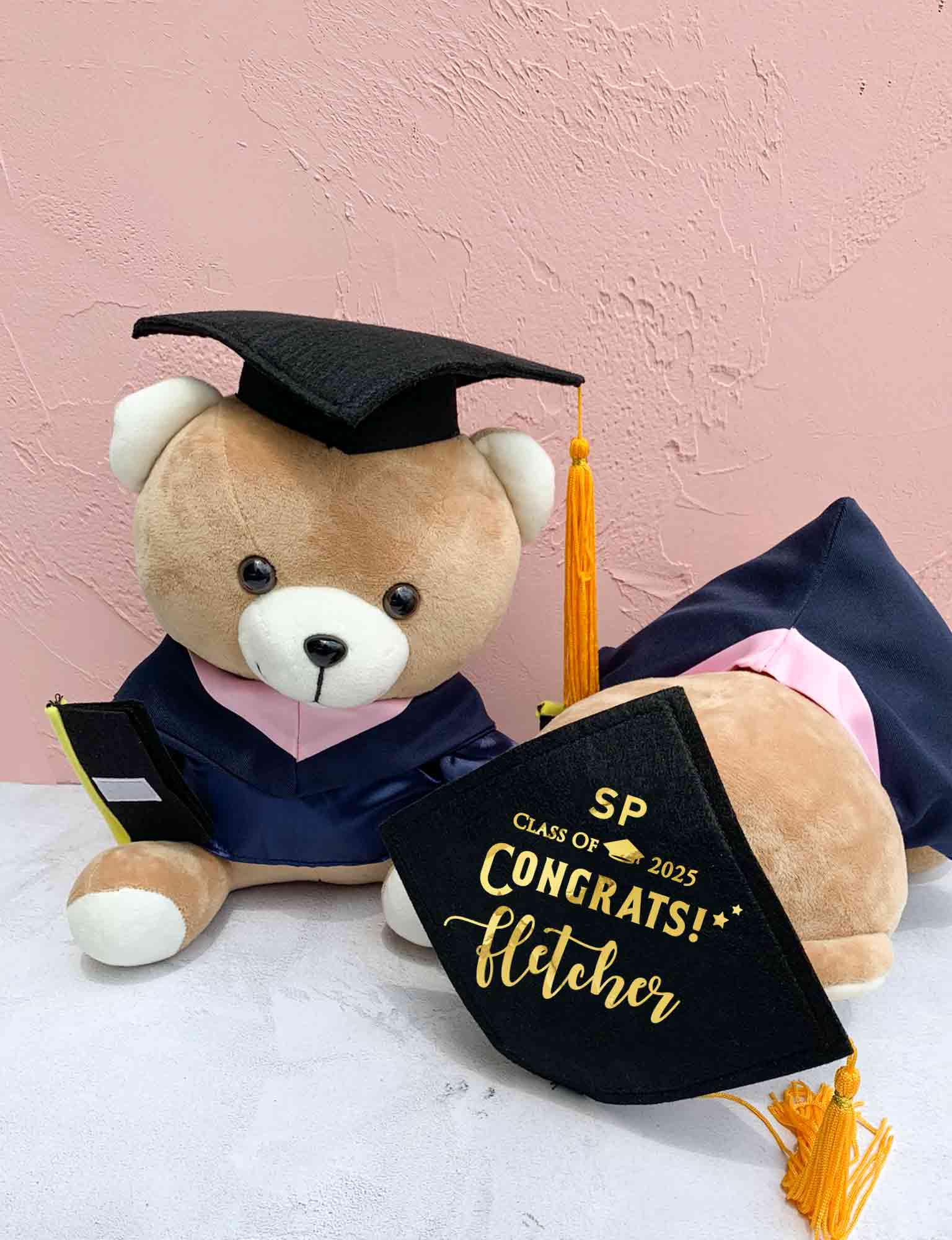 `Personalized Graduation Bear 30cm (Pink Hood)