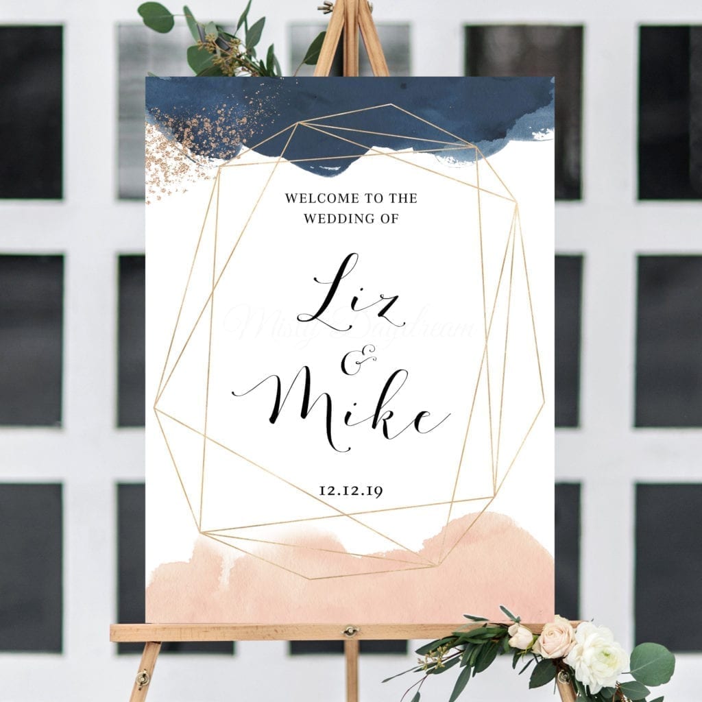 Wedding Welcome Signage - Blush Midnight Blue