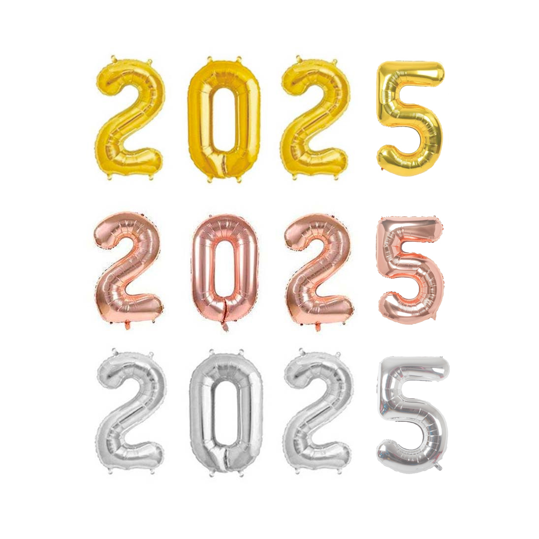 16 Inch "2025" letter foil balloons set - Gold/ Silver/ Rose Gold
