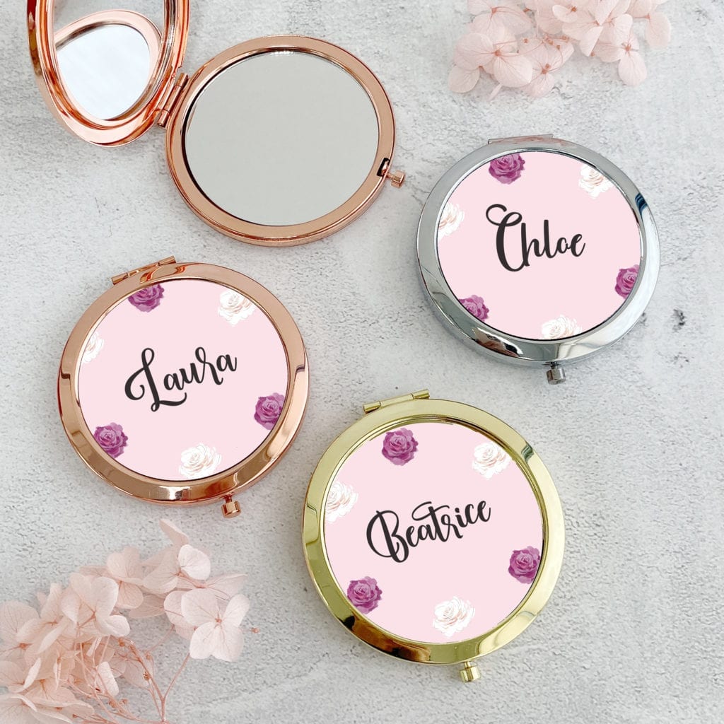 [Custom Name] Compact Mirror - Pink Floral