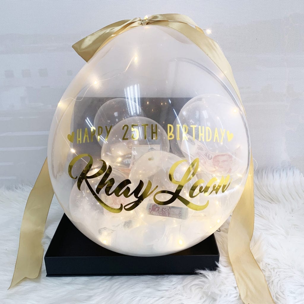 '[Personalised Name/ Plain] Money Stuffed Gift Balloon 18 inch clear