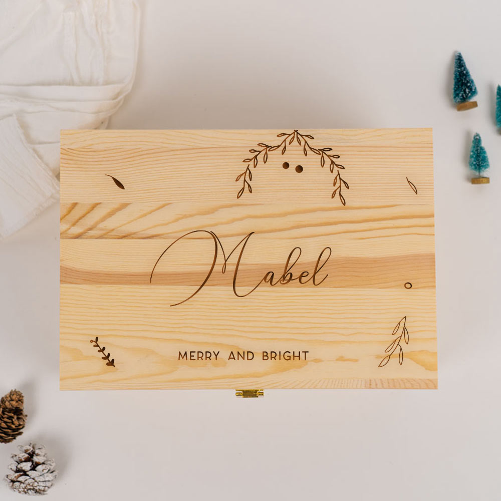 [Personalised] Christmas Collection Wooden Keepsake Box - Mistletoe Design