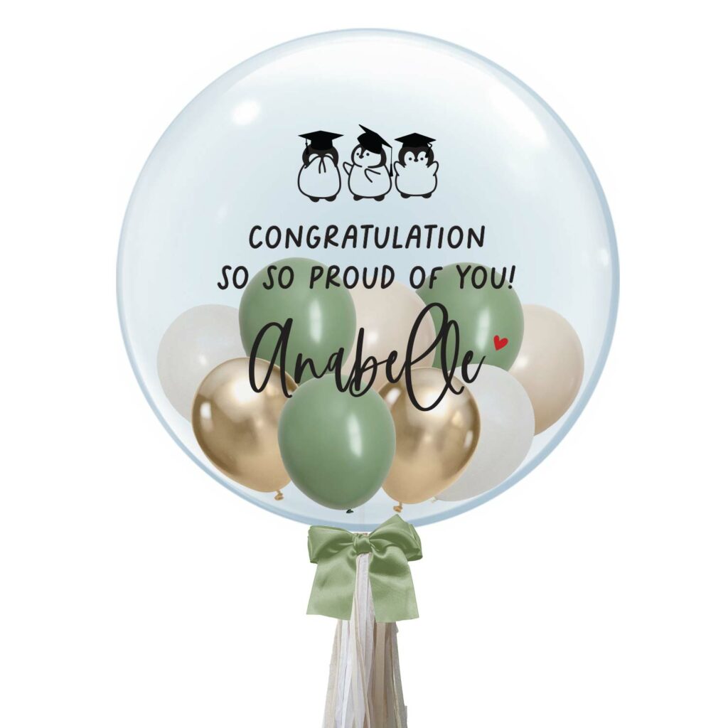 ' 24 inch Personalized Bubble Balloon - Graduation Penguins Design