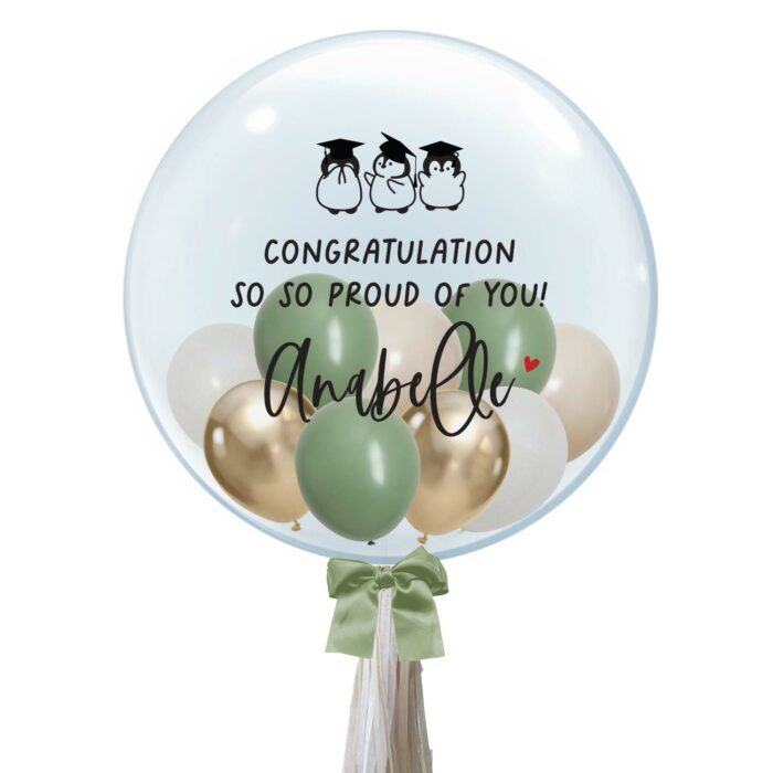 ' 24 inch Personalized Bubble Balloon - Graduation Penguins Design