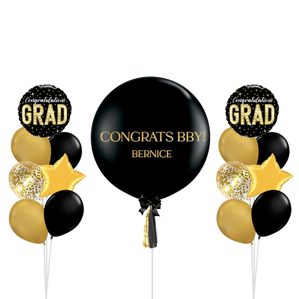 '36 inch Personalized Jumbo Black Balloon with 2 side balloons bouquets ...