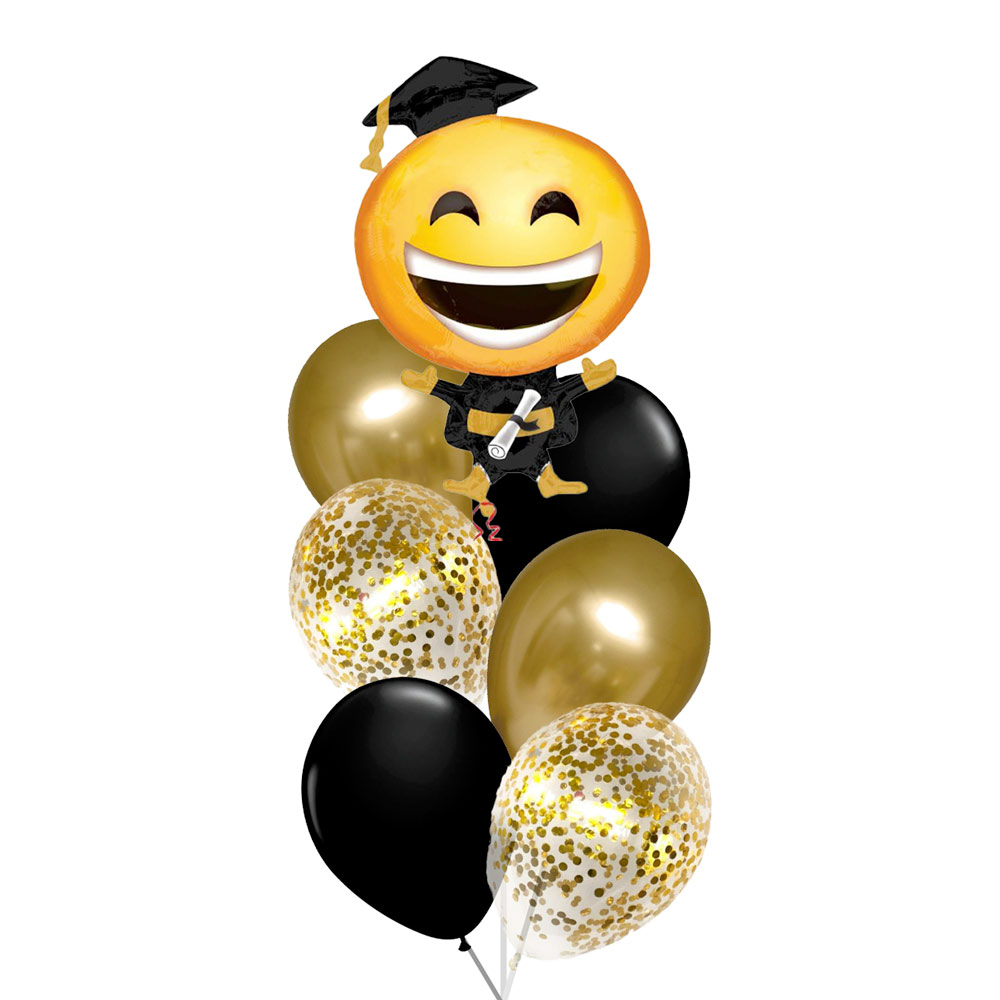 ‘Happy Grad Emoticon 35" Foil Balloon with 6 Latex Balloons Bouquet