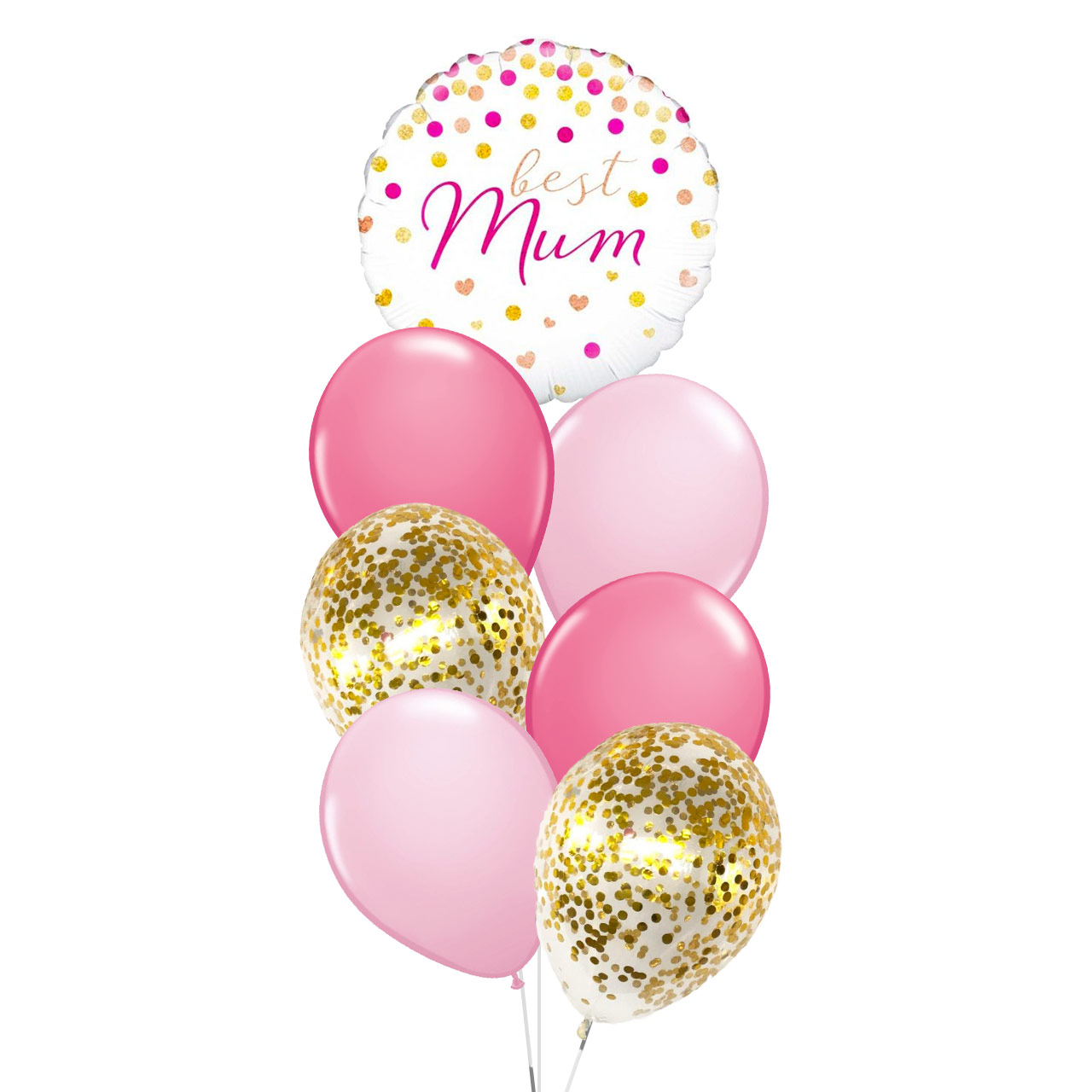 Pink Gold Confetti best Mum 18" Circle Foil with 6 Latex Balloons Bouquet