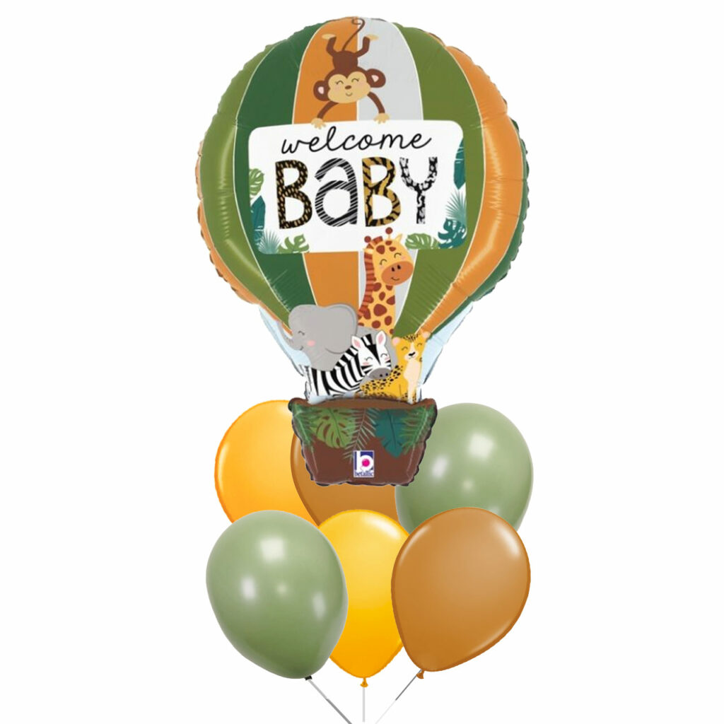 'Jungle Animals Welcome Baby Foil and Latex Helium Balloons Bouquet