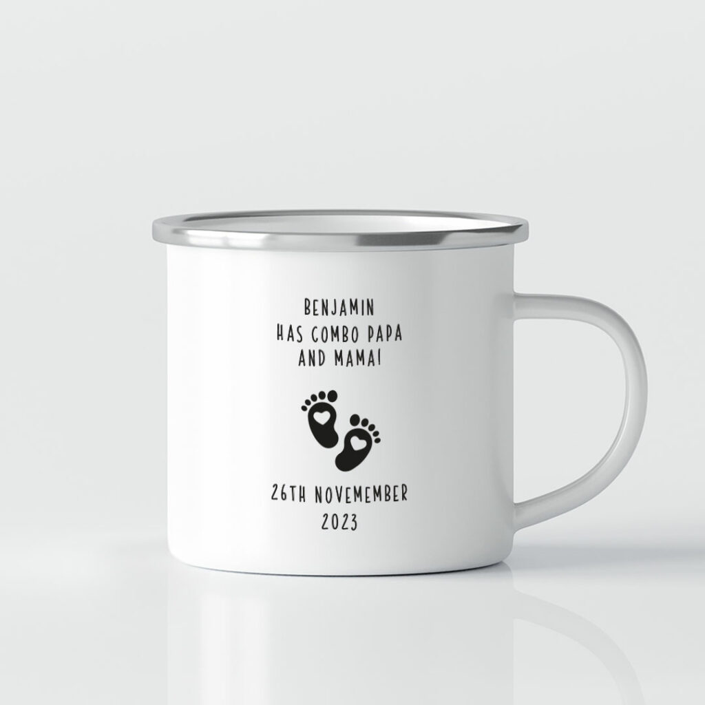 [Custom Name Custom Subtext] Printed Mug – Baby Footprint With Heart Design