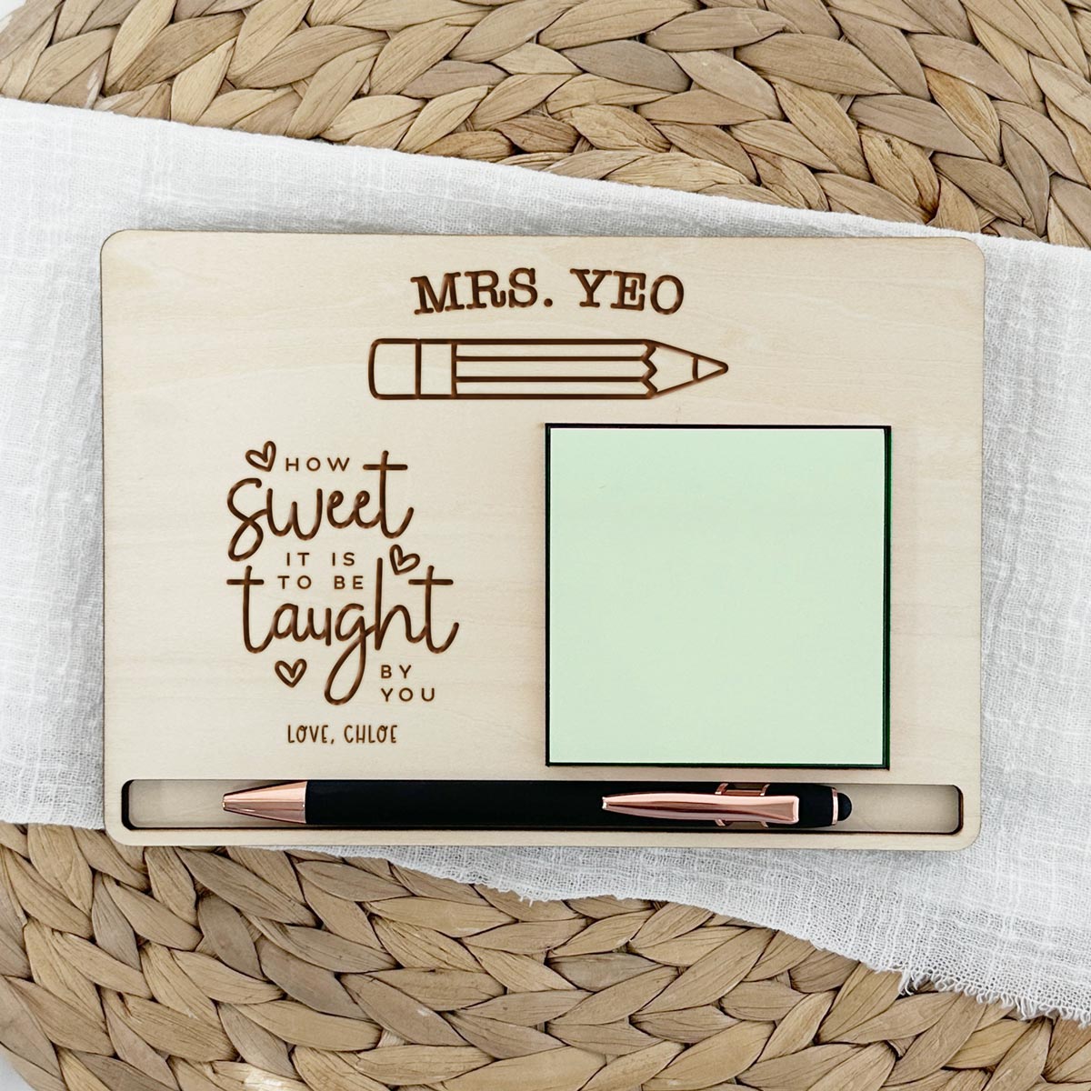 Custom Name Engraved Sticky Note + Pen Holder - Design 2 How Sweet Is ...