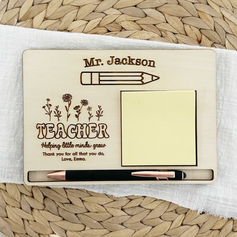 Custom Name Engraved Sticky Note + Pen Holder - Design 3 TEACHER ...