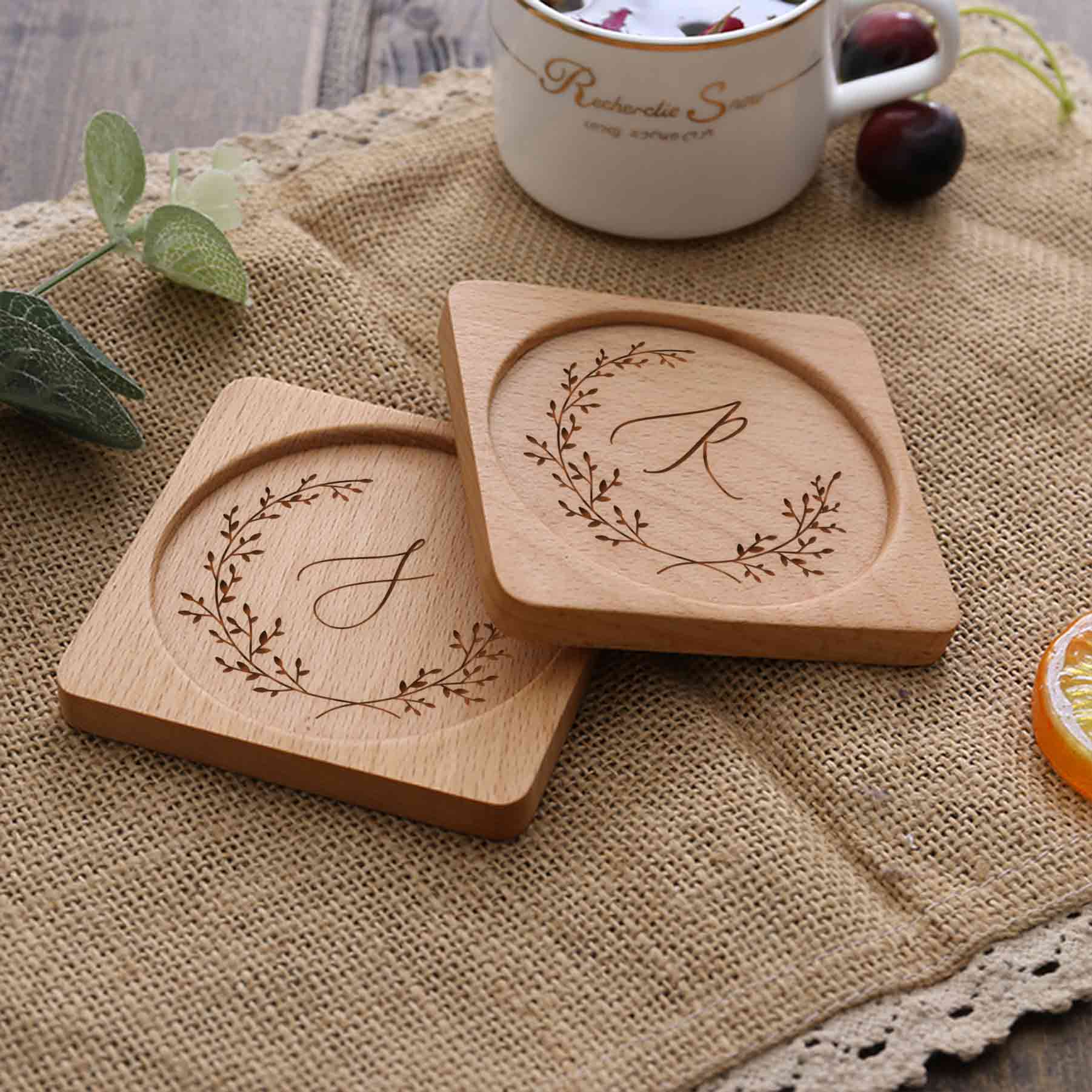 [Personalised Name] Custom Name Engraved Wood Coaster - Pine Square ...