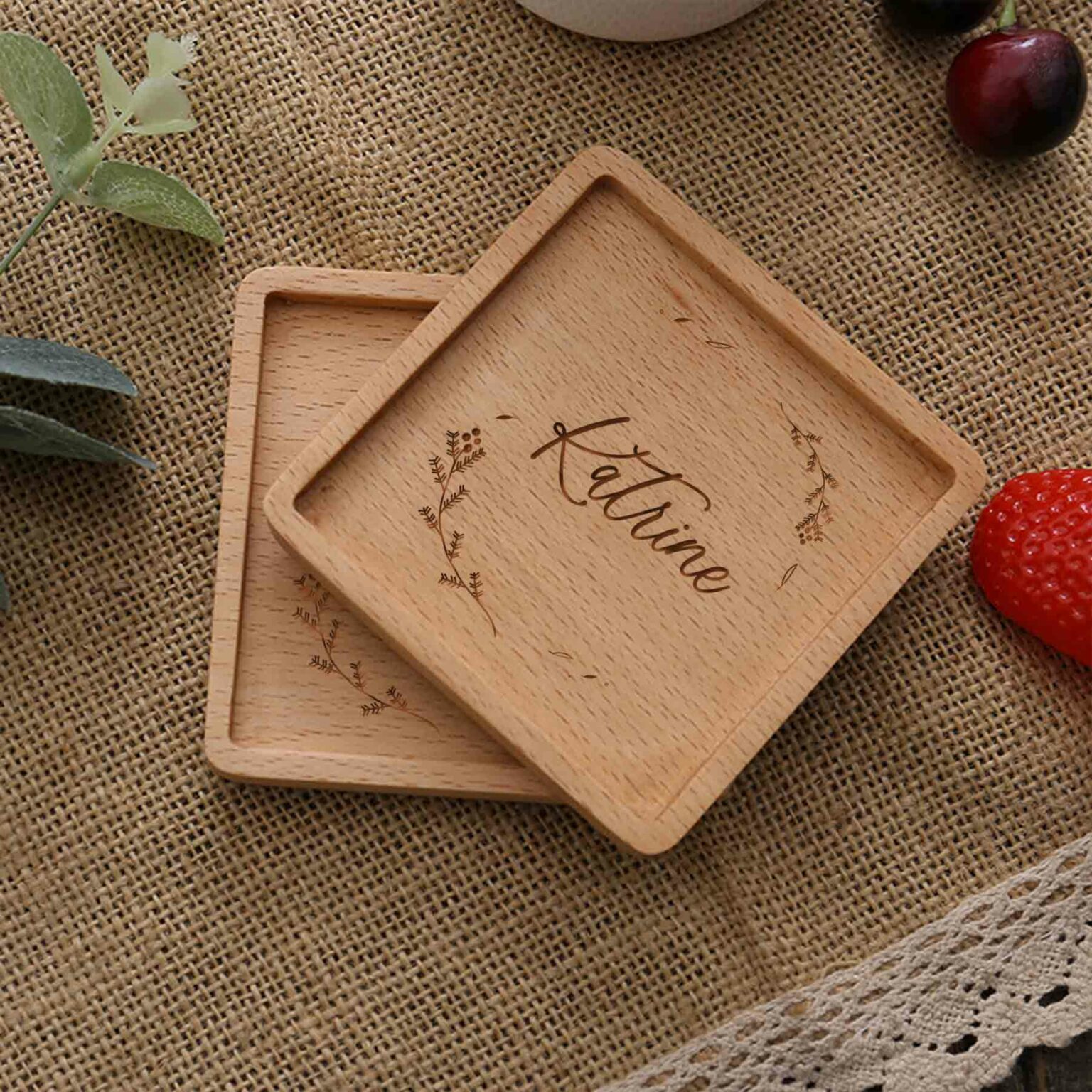 [Personalised Name] Custom Name Engraved Wood Coaster - Pine Square Edge