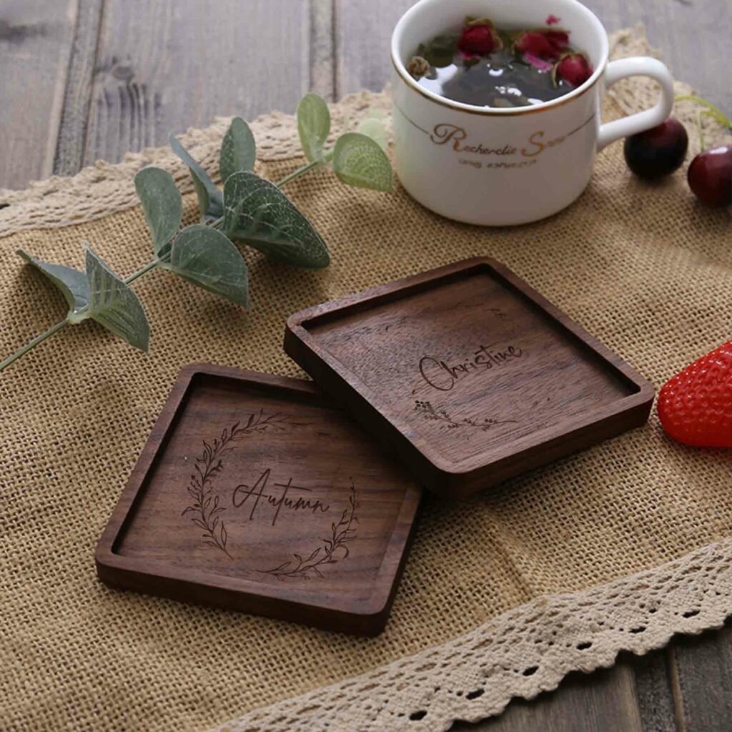 [Personalised Name] Custom Name Engraved Wood Coaster - Walnut Square Edge