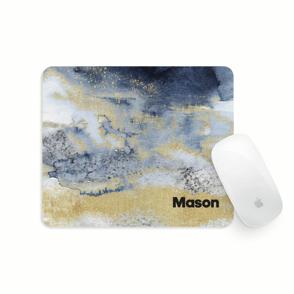 Personalized Name Mouse Pad - Abstract Navy Blue and Gold Design
