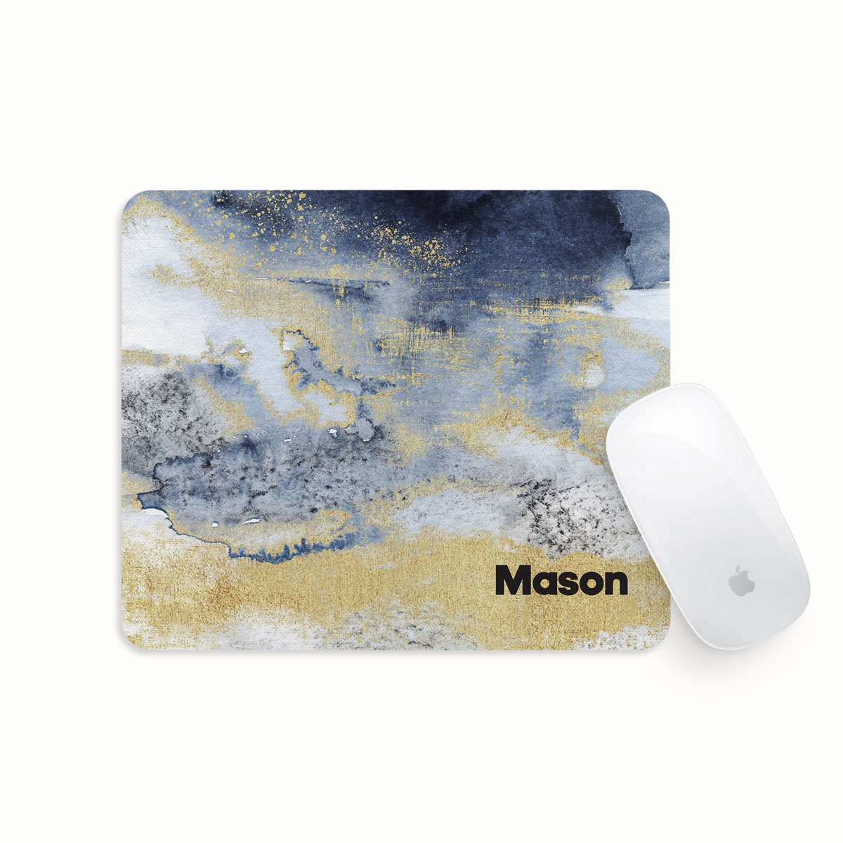Personalized Name Mouse Pad - Abstract Navy Blue and Gold Design