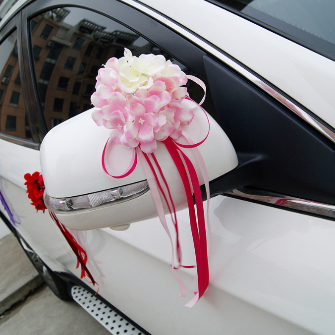 Wedding Car Ribbon, Pink Ivory Hydrangea