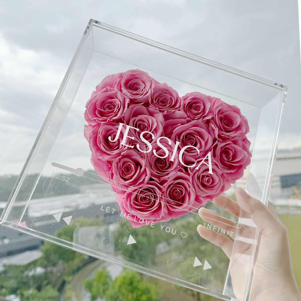 ''Preserved Flower Acrylic Box with Roses in Heart Shape Let Me Love ...