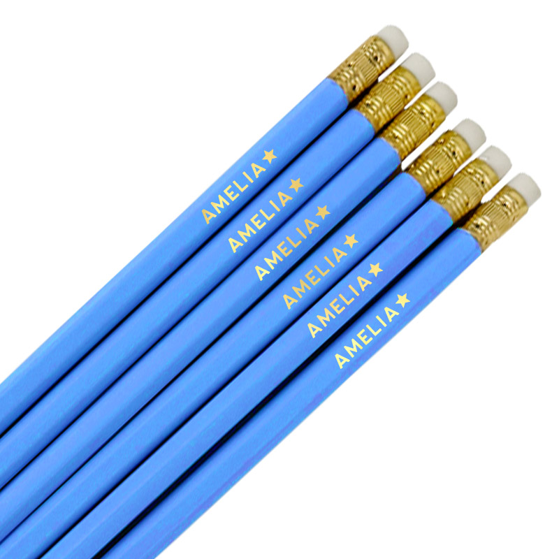 Letterpress Custom Name Pencils Blue (Set of 6pcs)