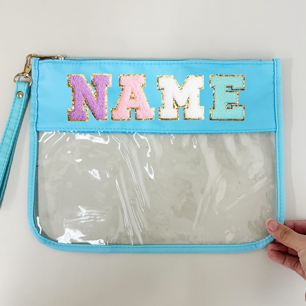 ' Custom Monogram Large PVC Pouch/ Pencil Case - Blue