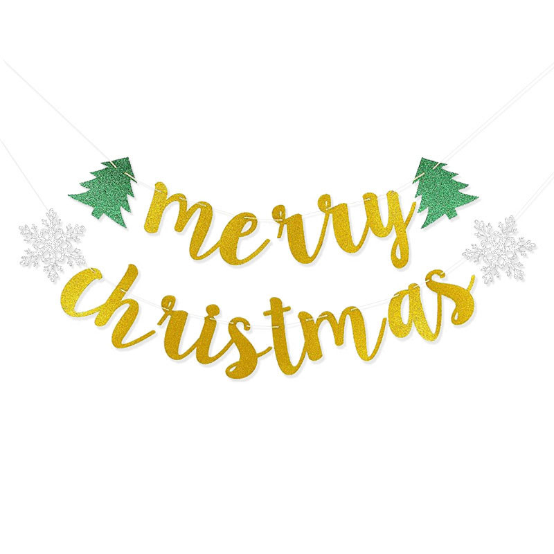 * Merry Christmas Script Gold Lettering with Icons Banner