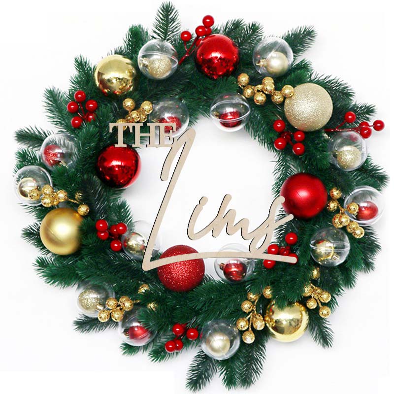 Custom Family Name Christmas Wreath - Warm Winter Wishes