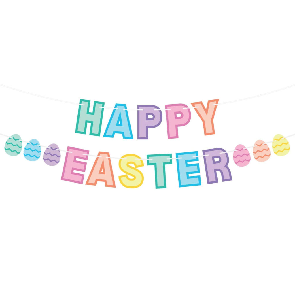 HAPPY EASTER Pastel Letters Banner With Eggs