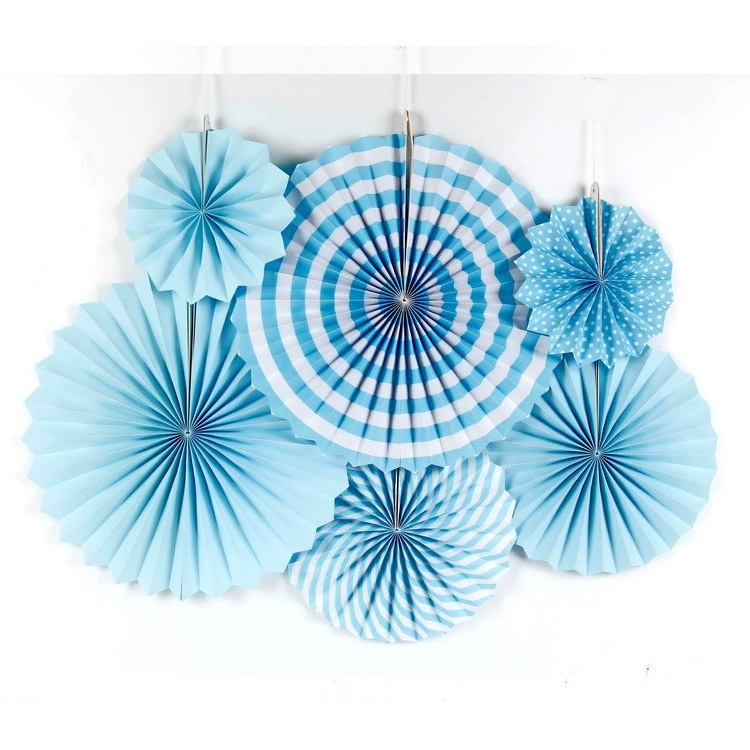 * Party Fans Pattern Blue Set of 6, Backdrop Rosettes