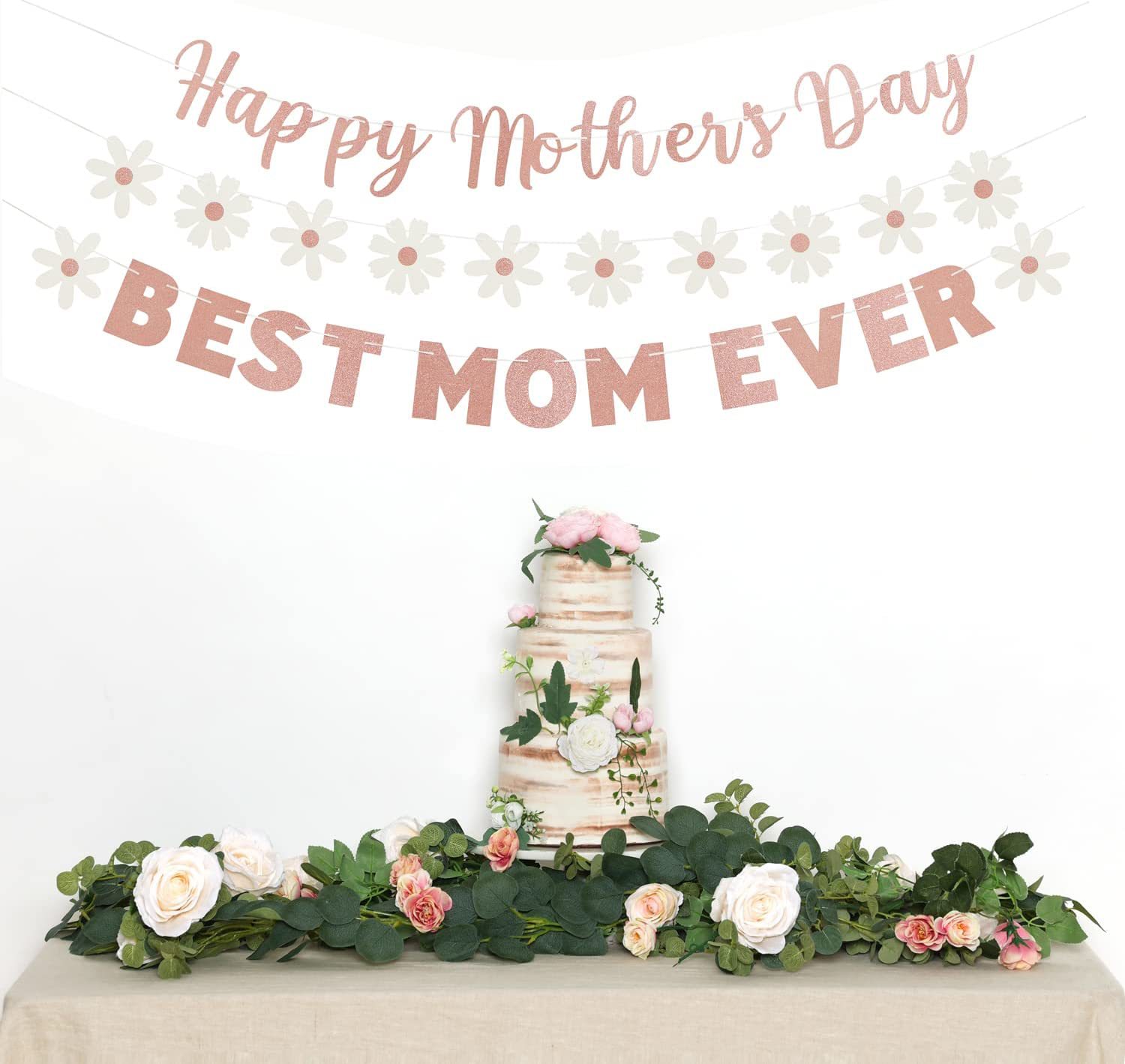 Rose Gold Glitter Happy Mother's Day + Best Mom Ever Daisy Banner