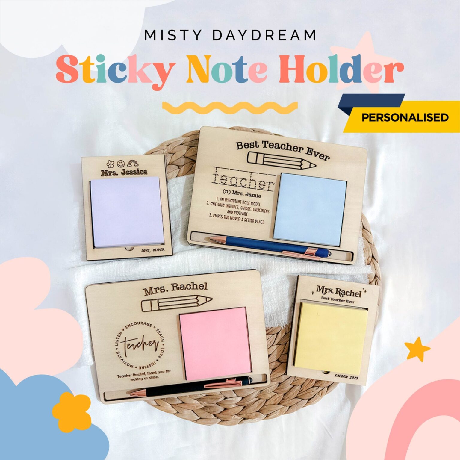 ' [Customised Gift] Personalised Name Engraved Sticky Note Holder