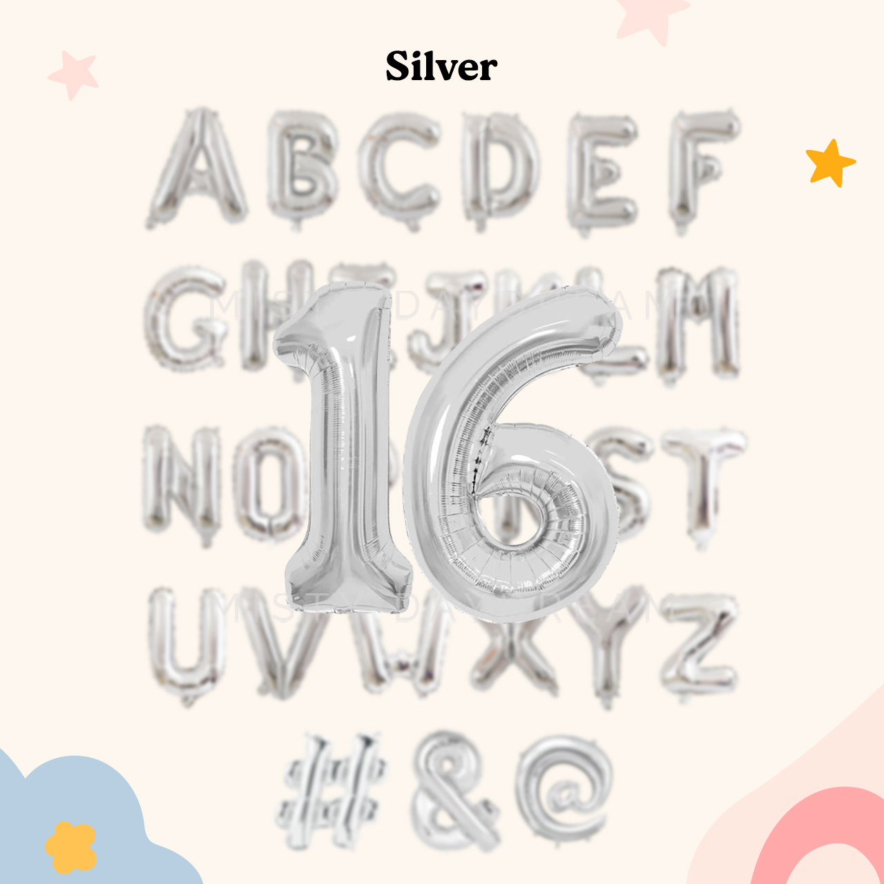 16 Inch Letter Foil Balloons – SILVER Hanging Sleek Font
