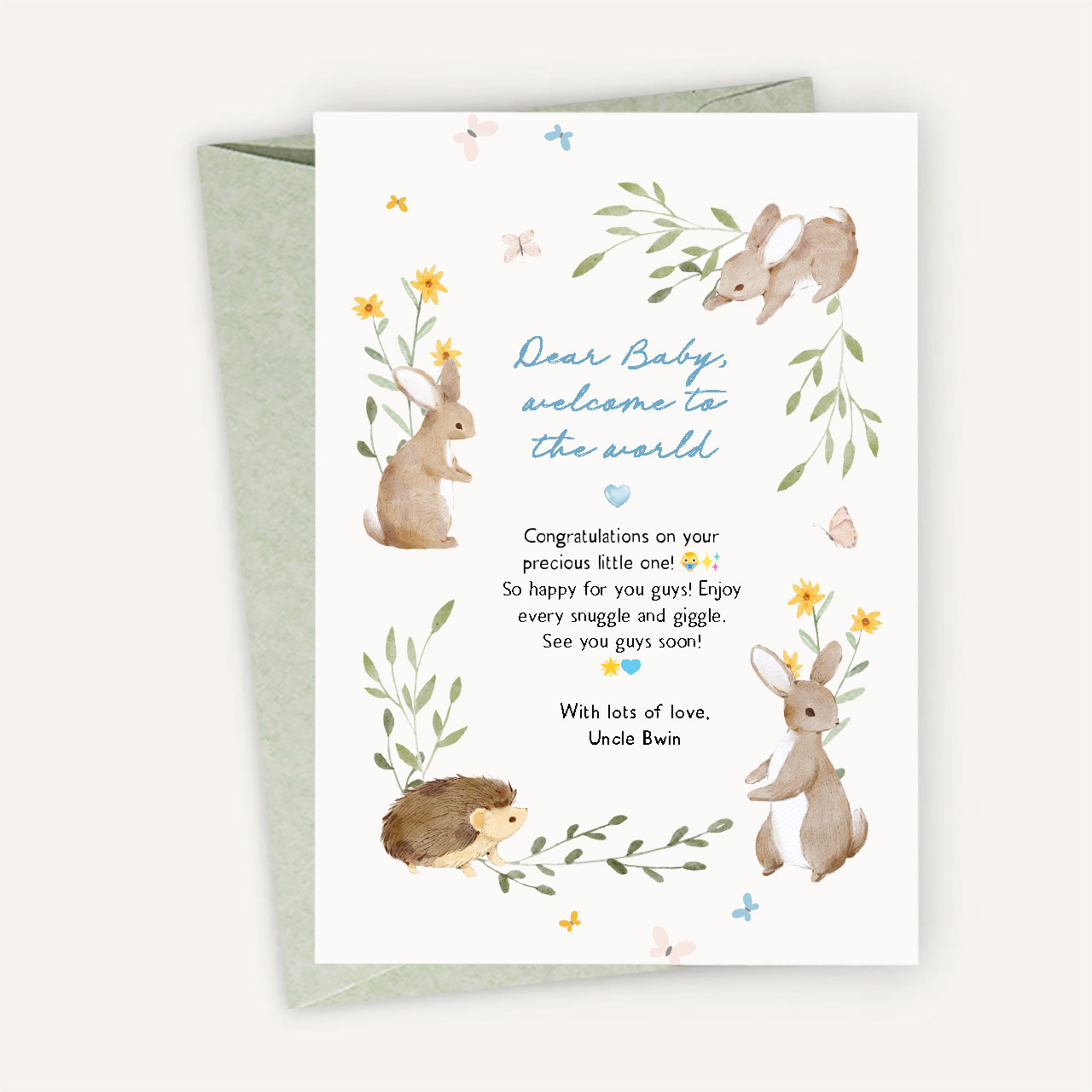 Newborn Baby Gift Card - Dear Baby, welcome to the world Baby Animals ...