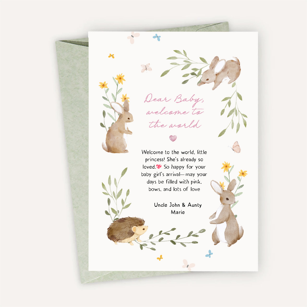 Newborn Baby Gift Card - Dear Baby, welcome to the world Baby Animals ...
