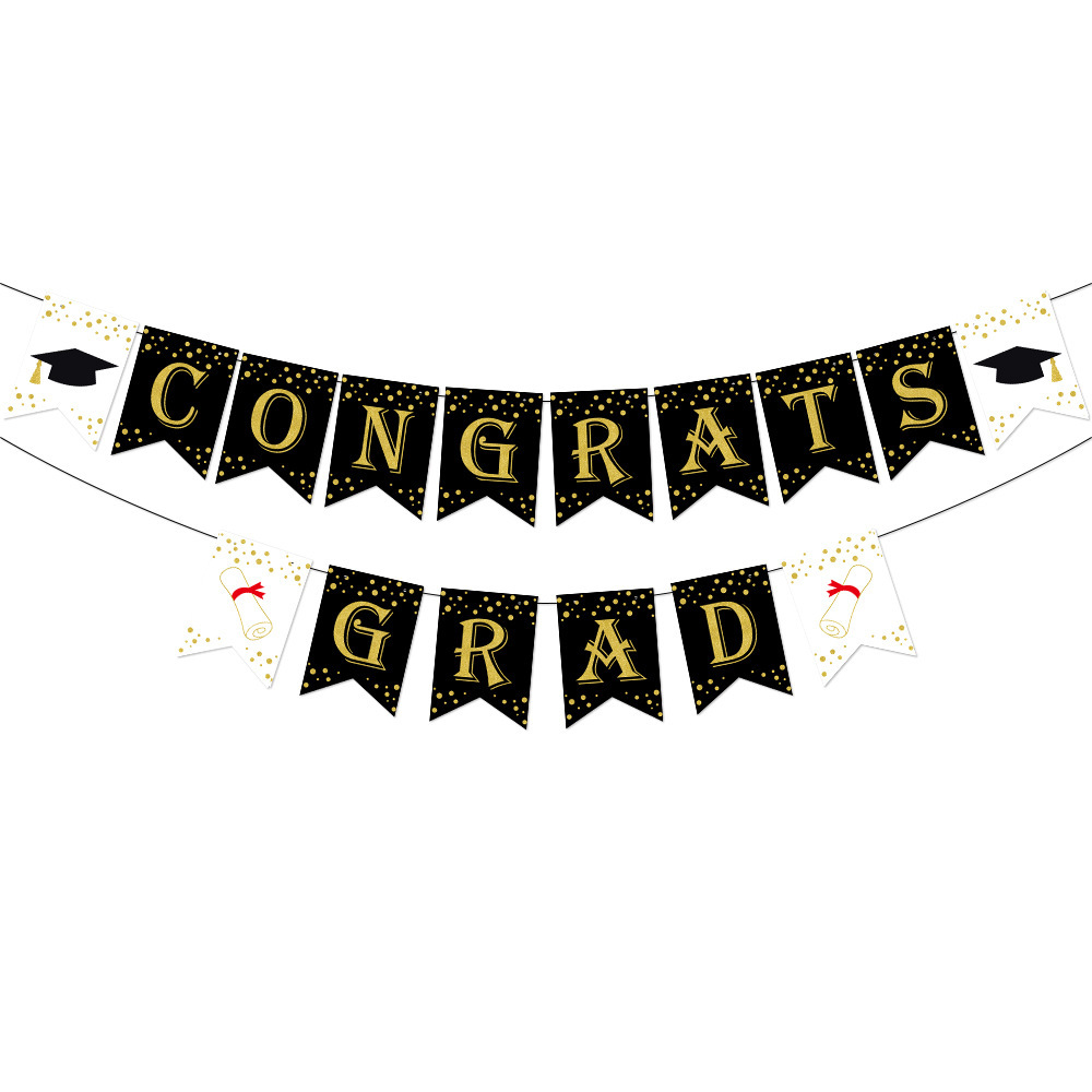 CONGRATS GRAD Black Gold Letters Banner