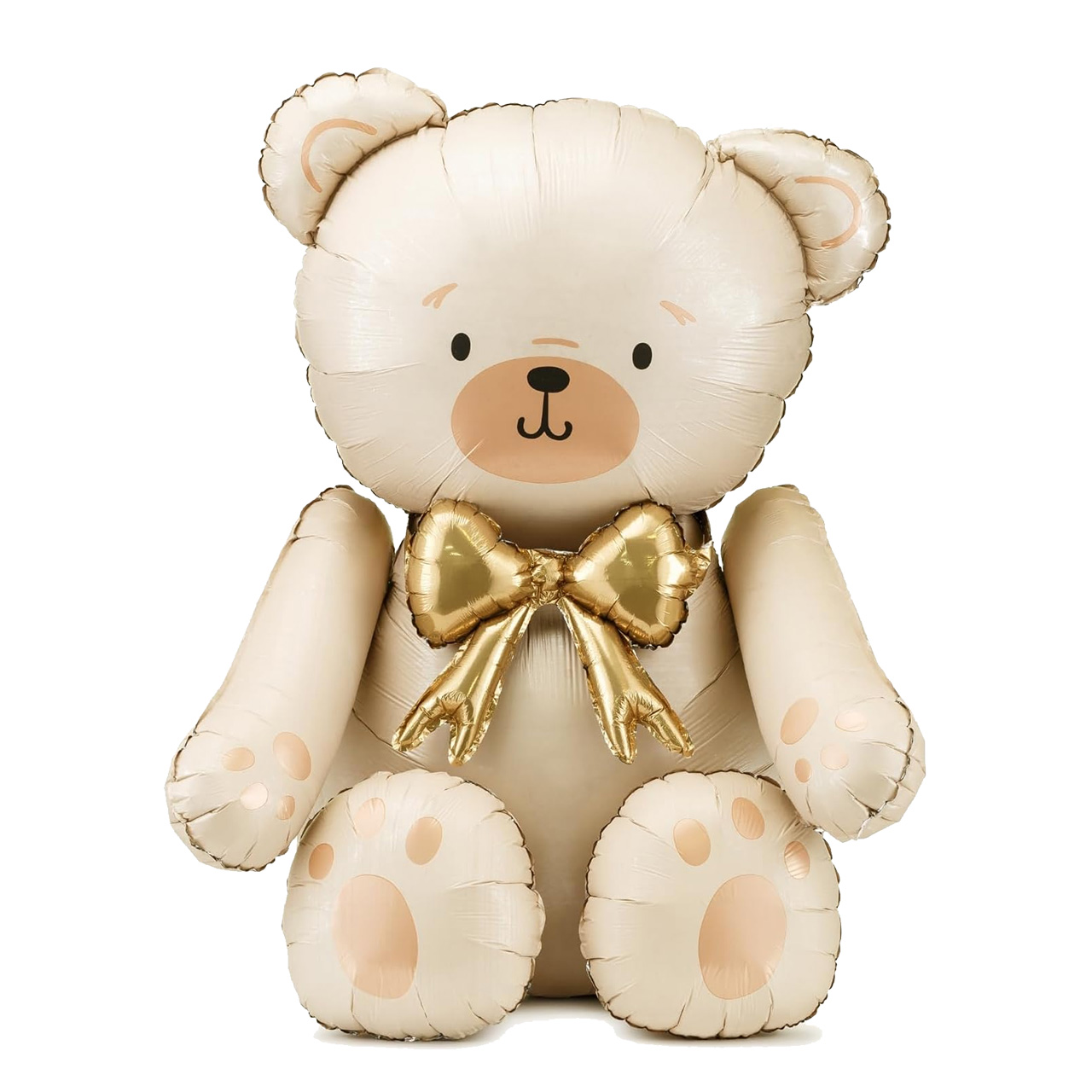 Cream Bear Balloon with Gold Bow Standing Balloon 33"