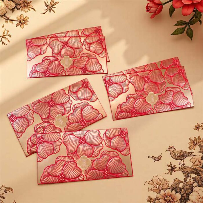 [Premium] Blooming Flowers 3d Red Envelopes (Set of 6) - Red Gold