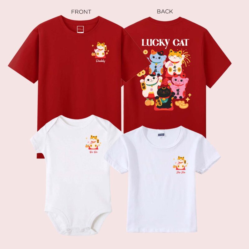 CNY Family Outfit – 2026 Lucky Cat New Year Design (Front and Back Print)