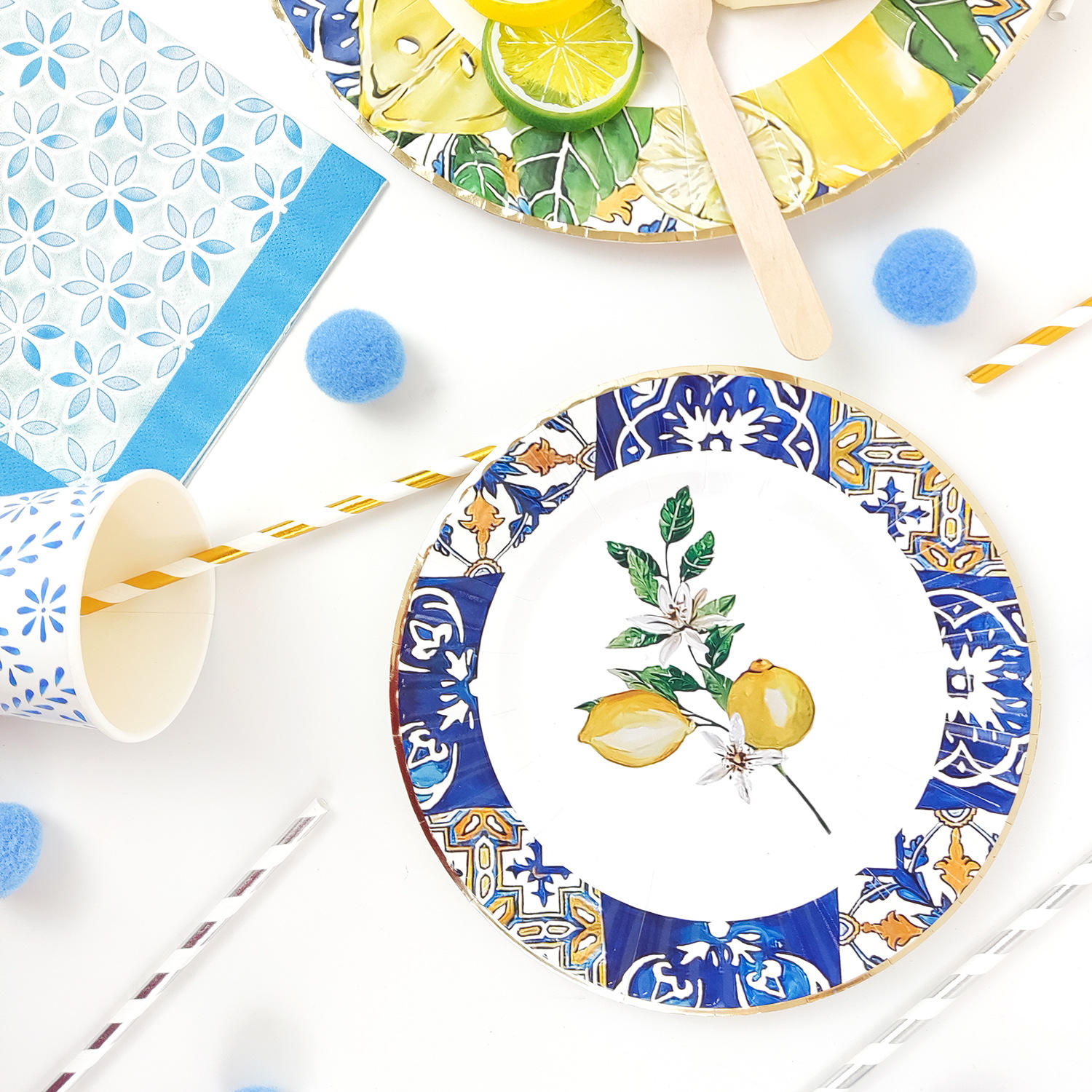 Mediterranean Lemon Tile – 4 Inch Paper Plates (Set of 8)