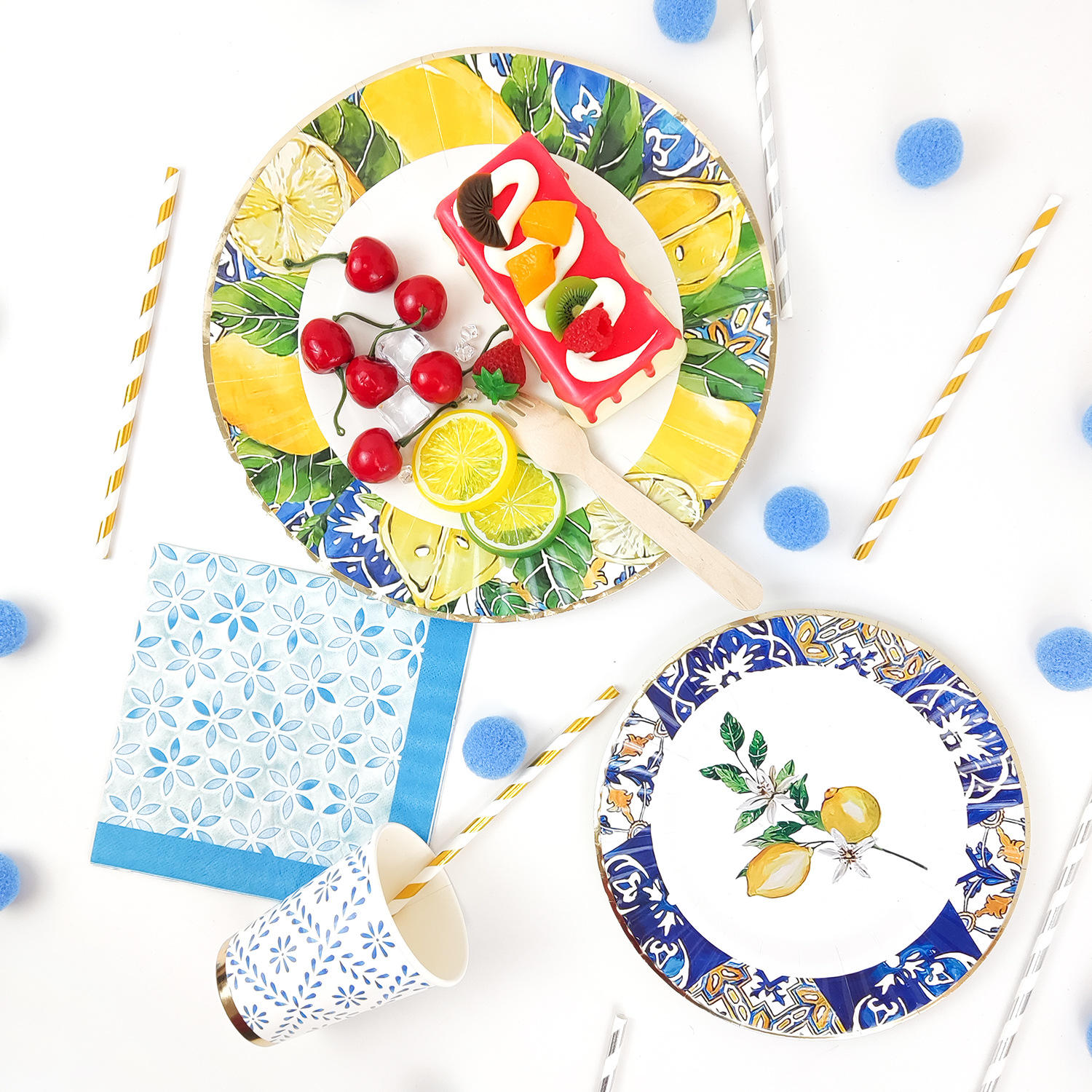 Mediterranean Lemon Tile – 4 Inch Paper Plates (Set of 8)