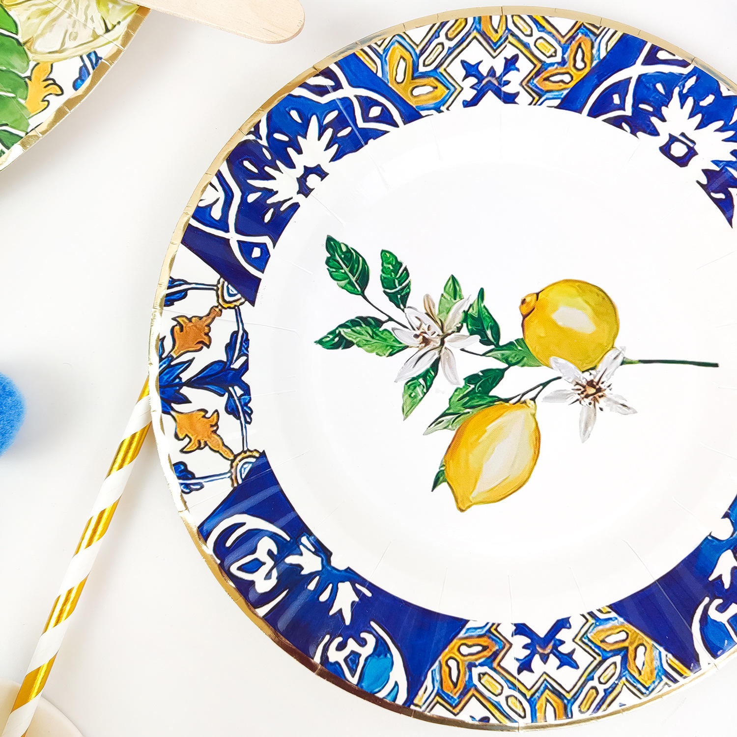 Mediterranean Lemon Tile – 4 Inch Paper Plates (Set of 8)